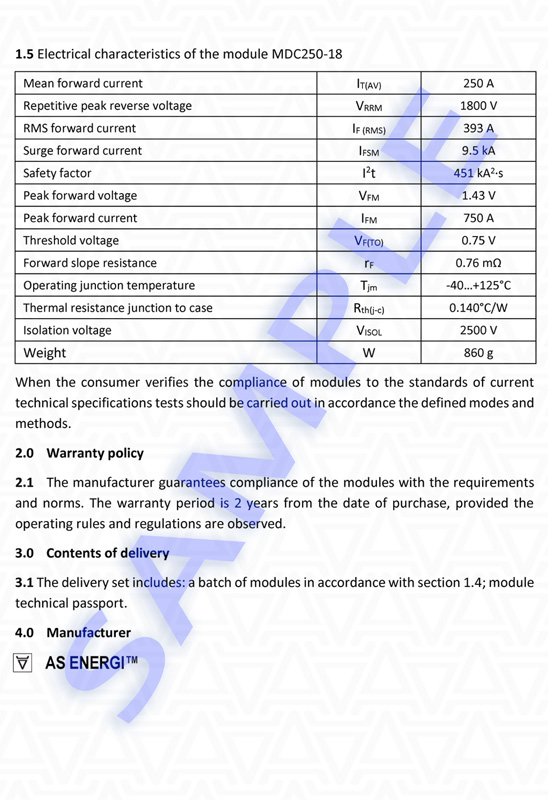 MDC400-18 (400A 1800V), MDC400-18-405F3 Diode Module, Water-cooling – AS Energi India